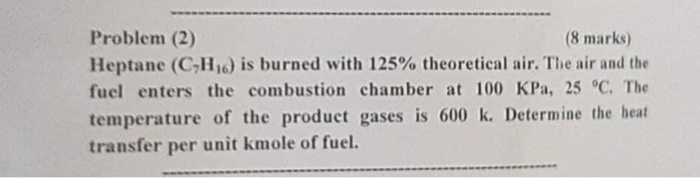 Solved Problem (2) Heptane (C7H16) is burned with 125% | Chegg.com