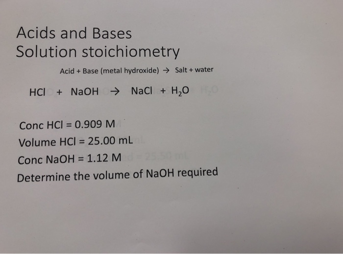 Solved Acids and Bases Solution stoichiometry Acid + Base | Chegg.com
