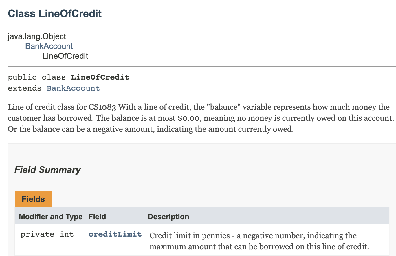 Solved Bank Accounts Documentation for the BankAccount class | Chegg.com