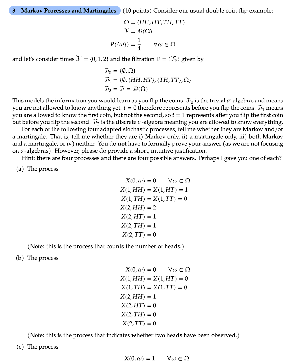 Solved 3 ﻿Markov Processes and Martingales (10 ﻿points) | Chegg.com