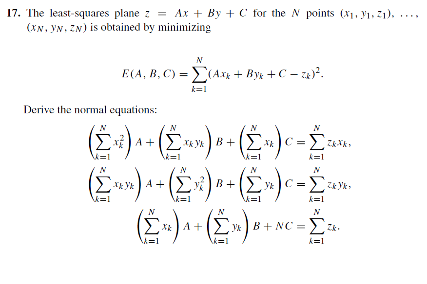 Solved The least-squares plane z = Ax + By + C for the N | Chegg.com