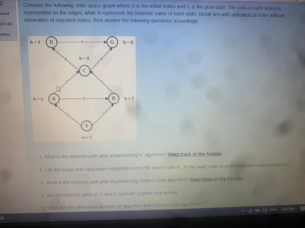 3 wered Consider the following state space graph | Chegg.com