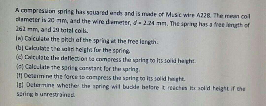 Solved A compression spring has squared ends and is made of | Chegg.com