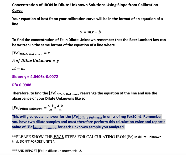 Solved Concentration of IRON in Dilute Unknown Solutions | Chegg.com