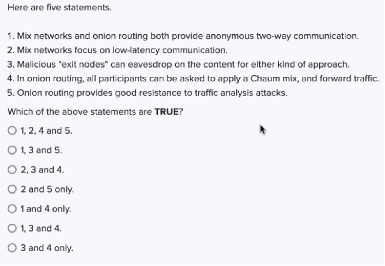 Solved Here are five statements. 1. Mix networks and onion | Chegg.com