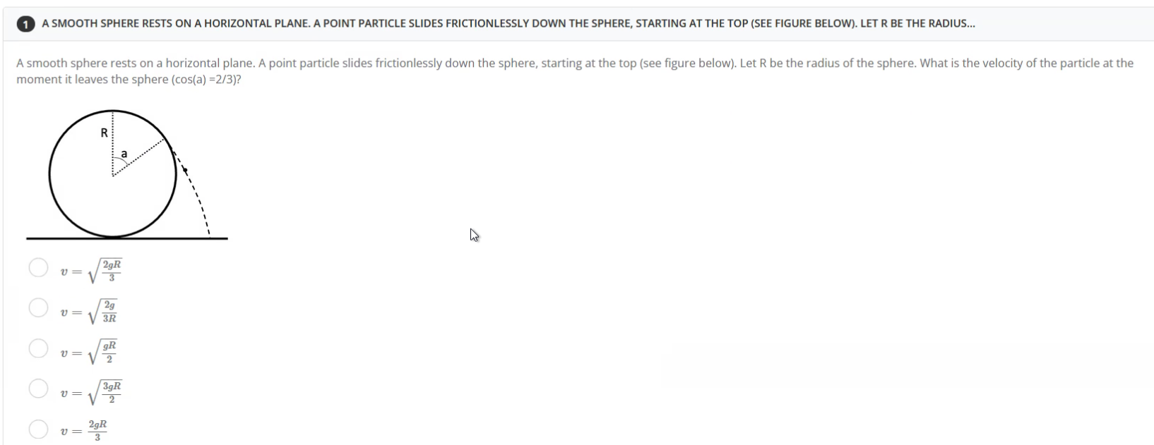 Solved 1 A SMOOTH SPHERE RESTS ON A HORIZONTAL PLANE. A | Chegg.com