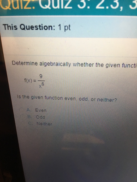 Solved Determine algebraically whether the given function | Chegg.com