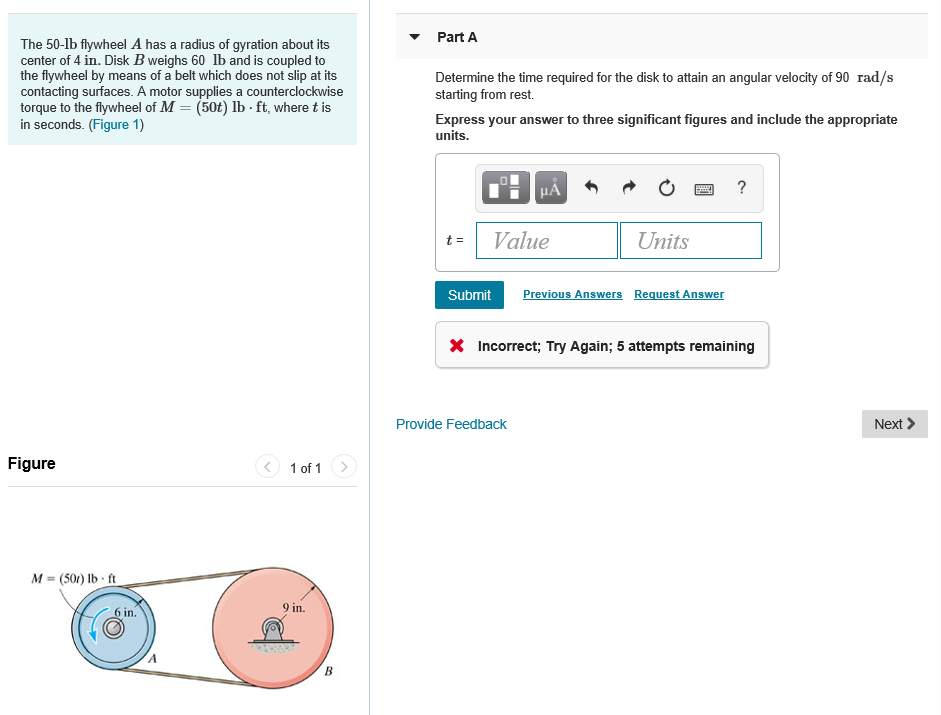 Solved Part A The 50-lb flywheel A has a radius of gyration | Chegg.com