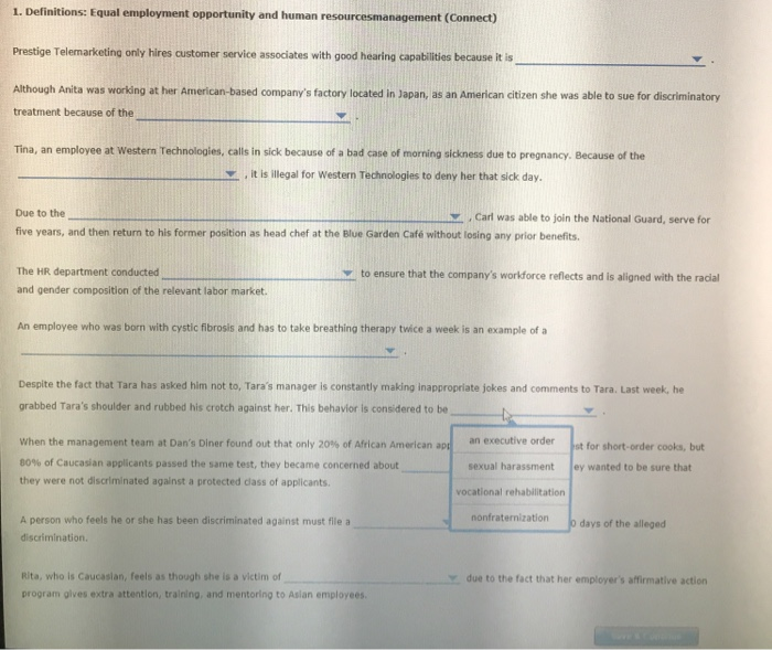 Solved 1. Definitions: Equal employment opportunity and | Chegg.com