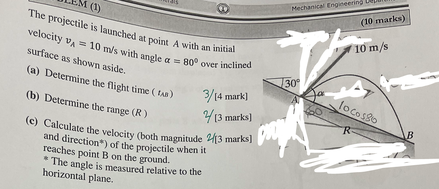 Solved The projectile is ﻿launched at ﻿point A with an | Chegg.com