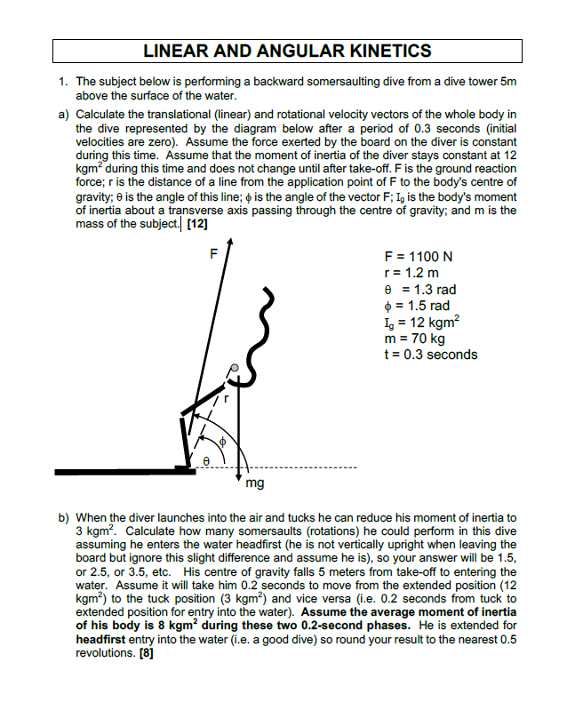 Solved LINEAR AND ANGULAR KINETICS 1. The subject below is | Chegg.com