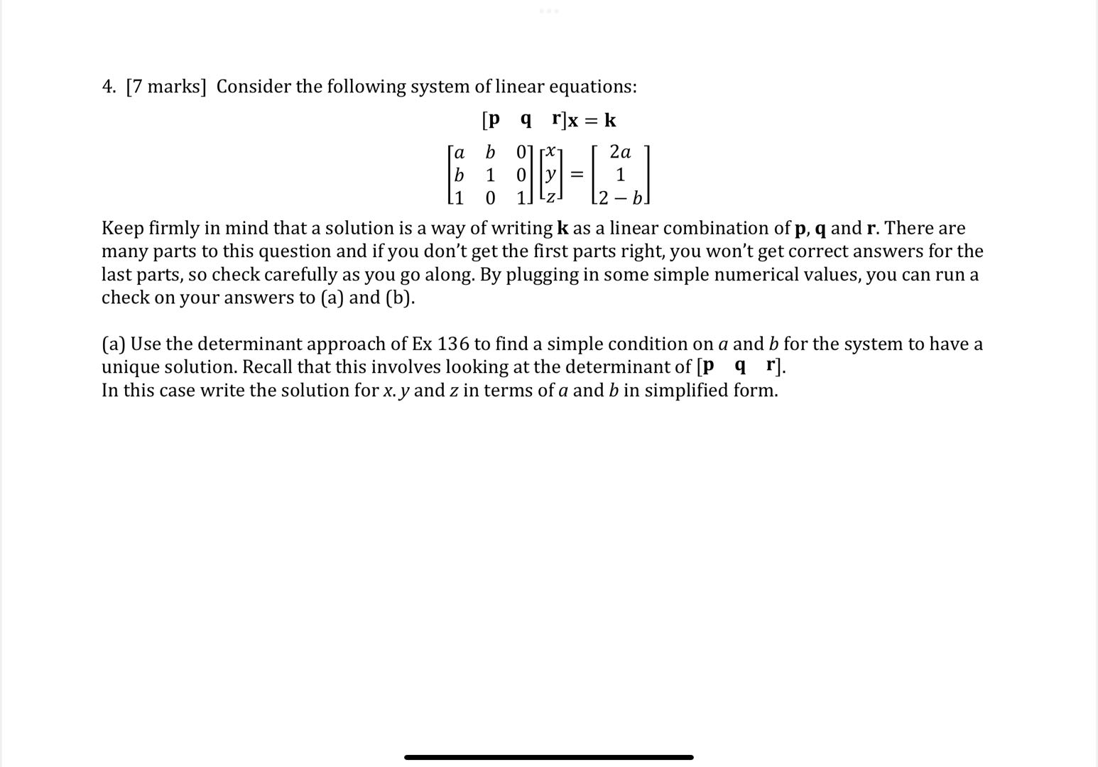 Solved 4 7 Marks Consider The Following System Of Linear 