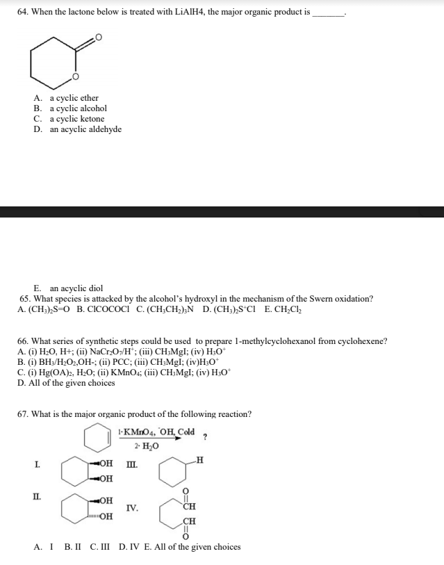 Solved 64. When the lactone below is treated with LiAlH4, | Chegg.com