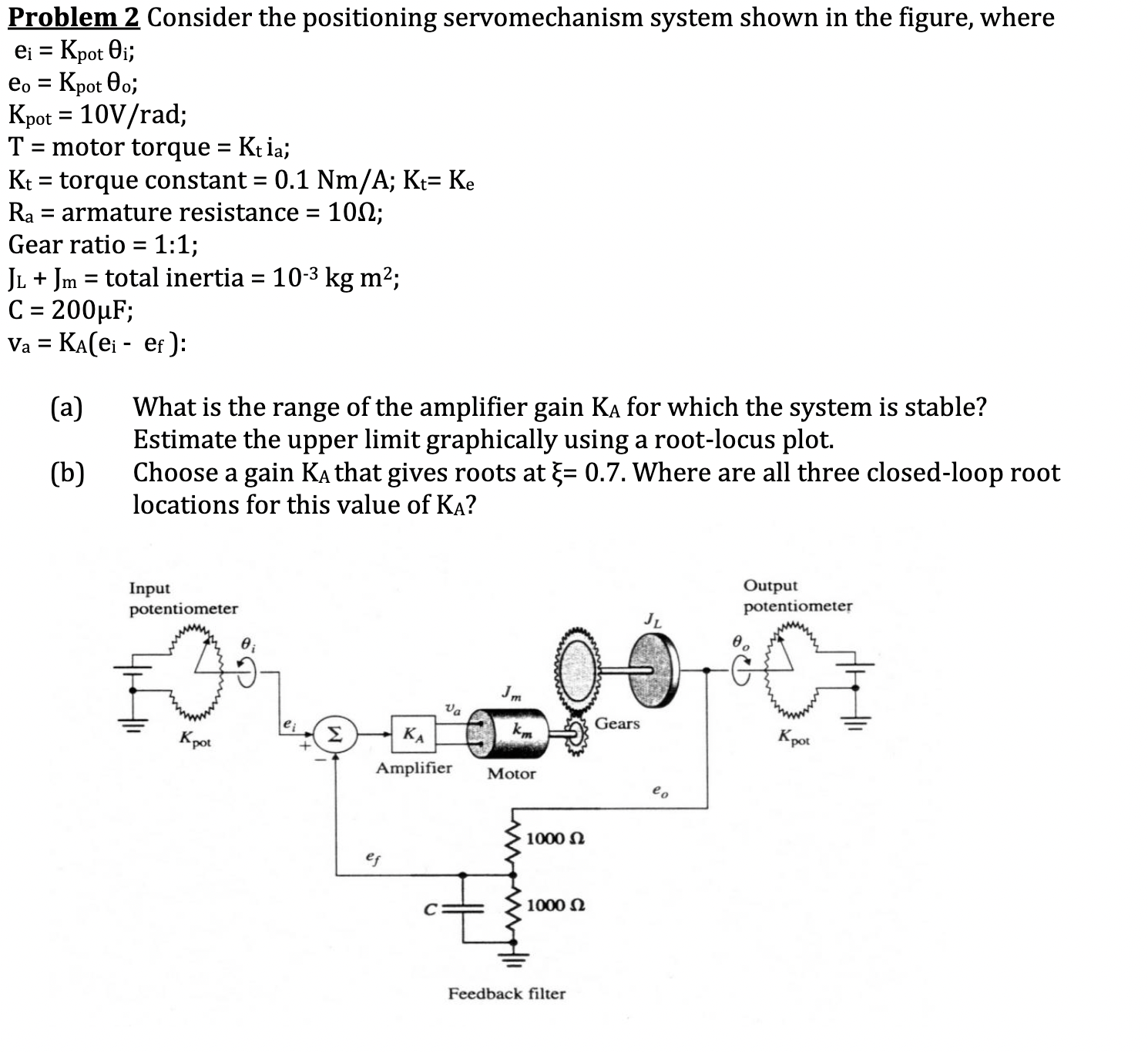 Solved Problem 2 Consider the positioning servomechanism | Chegg.com