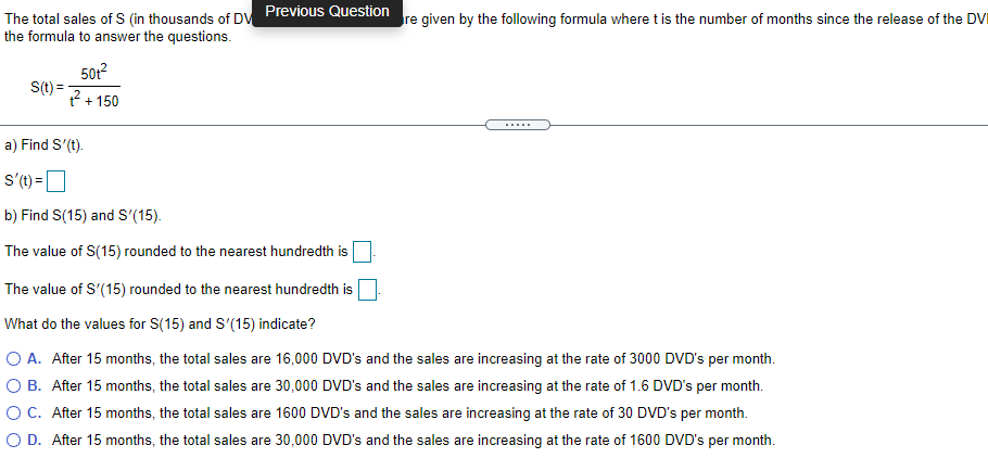 Solved The total sales of s (in thousands of DVDs) of a | Chegg.com