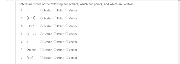 Solved a. S Determine which of the following are scalars, | Chegg.com