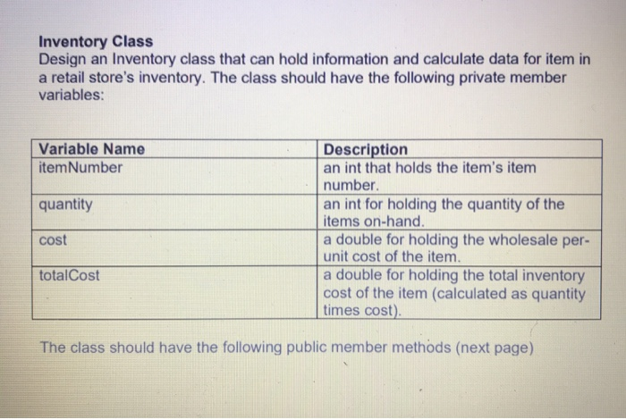 Solved Inventory Class Design an Inventory class that can | Chegg.com