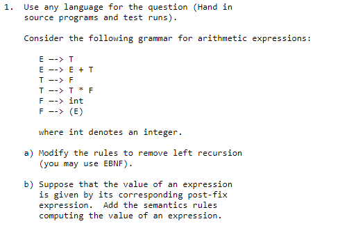 Solved 1. Use any language for the question (Hand in source | Chegg.com