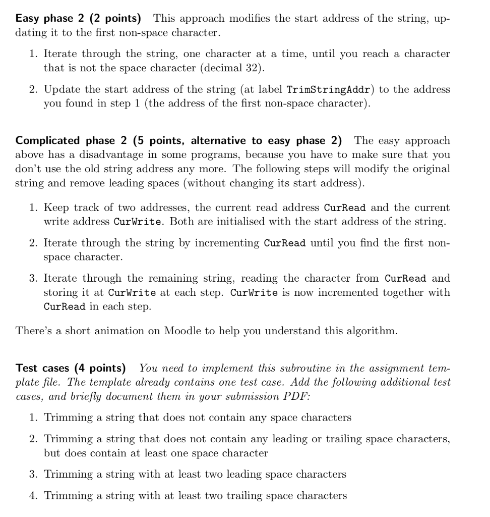 Trimming a string means to remove any space | Chegg.com