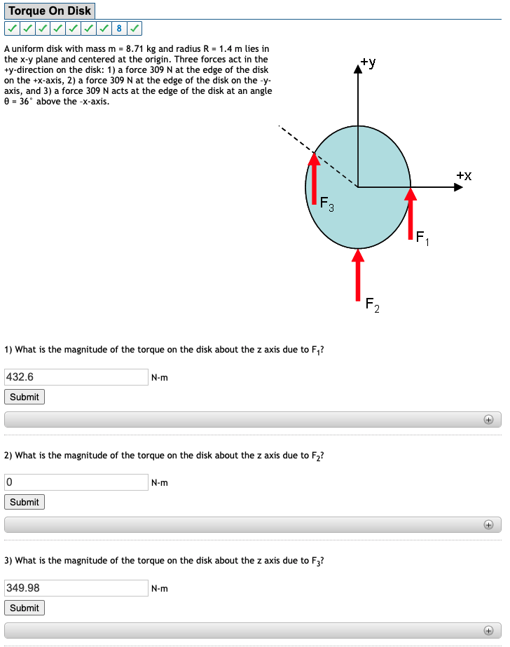 Solved Torque On Disk +y A uniform disk with mass m = 8.71 | Chegg.com