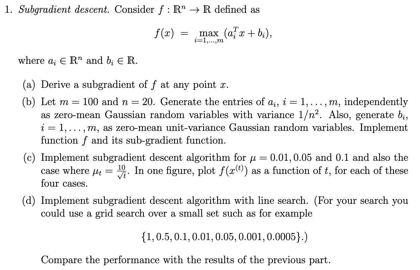 Solved 1 Subgradient Descent Consider F Rn→r Defined As