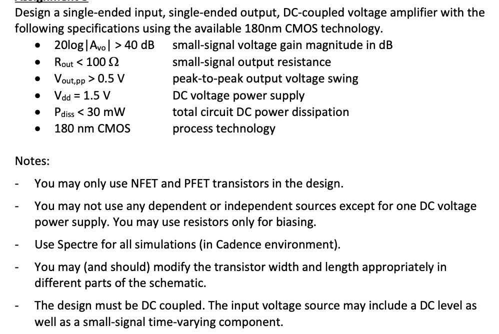 Solved Design a single-ended input, single-ended output, | Chegg.com