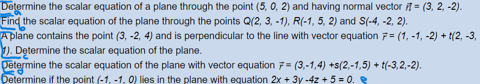 Solved Determine the scalar equation of a plane through the | Chegg.com
