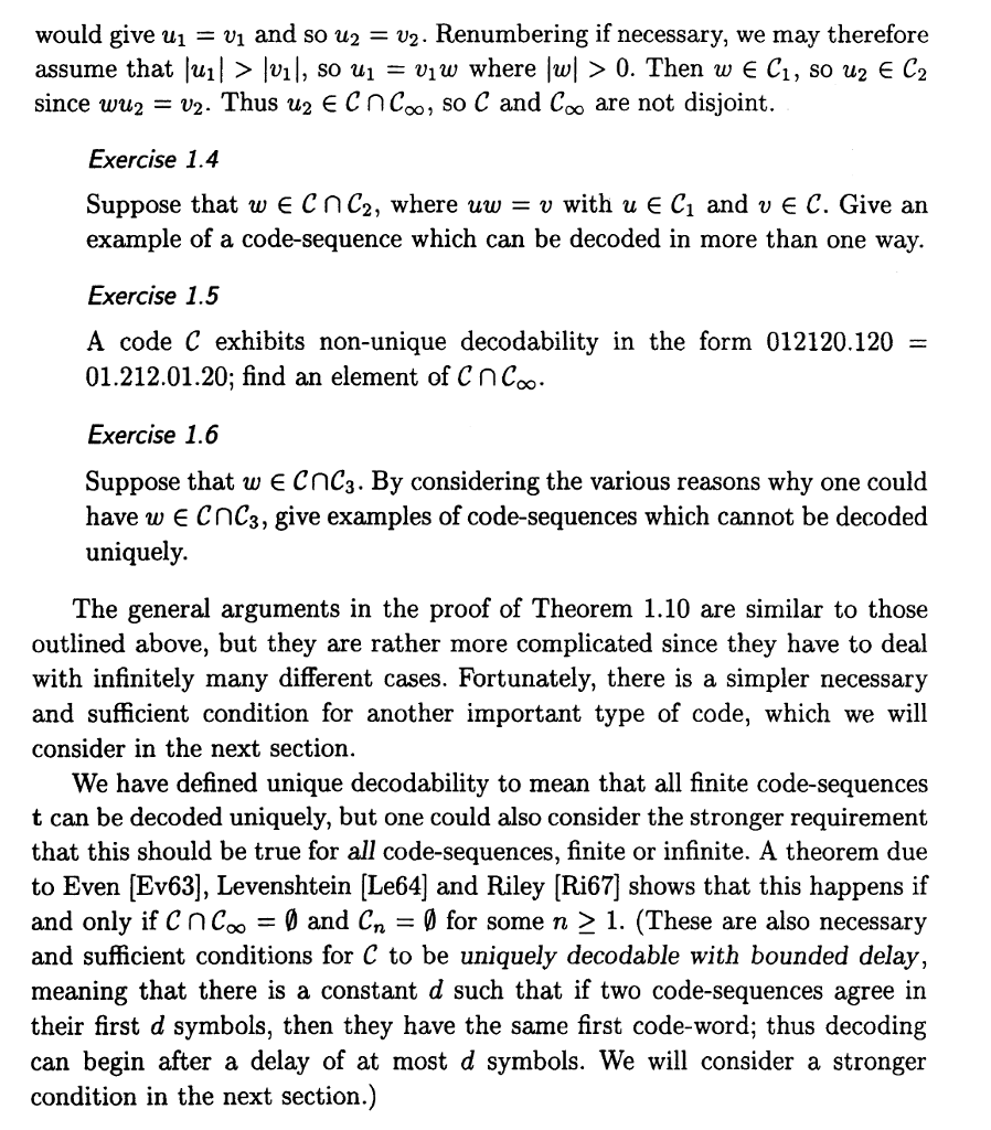 Solved Using Theorem 1.10 to verify that the following codes | Chegg.com