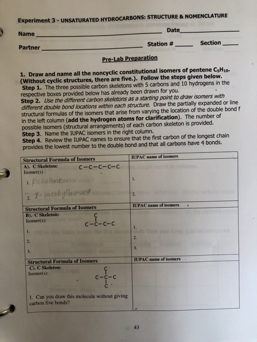Solved Experiment 3- UNSATURATED HYDROCARBONS: STRUCTURE & | Chegg.com