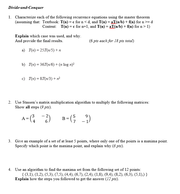 Solved Divide-and-Conquer 1. Characterize each of the | Chegg.com