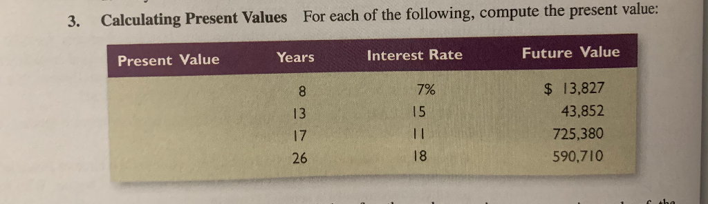 Solved Calculating Present Values For each of the following, | Chegg.com