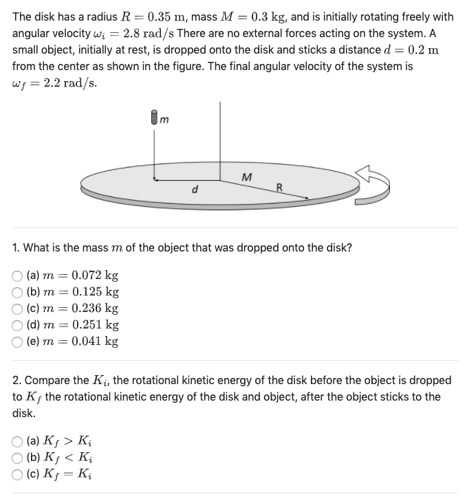 Solved The Disk Has A Radius R035 M Mass M 03 Kg And 