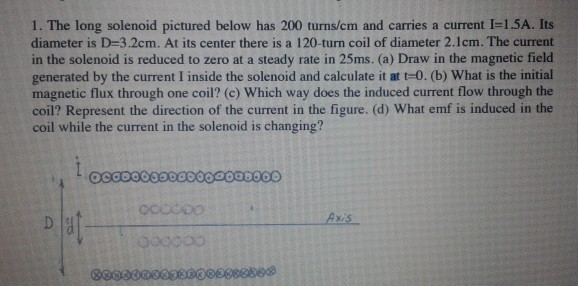 Solved 1. The long solenoid pictured below has 200 turns/cm | Chegg.com