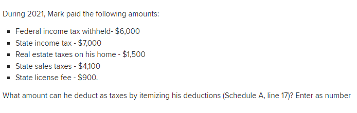 During 2021, Mark paid the following amounts: | Chegg.com