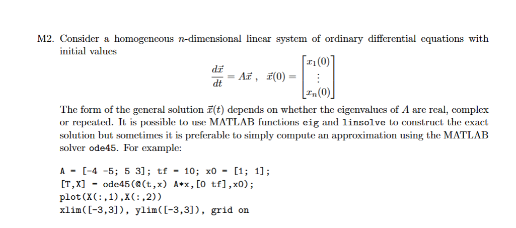 Solved 2. Consider a homogeneous n-dimensional linear system | Chegg.com