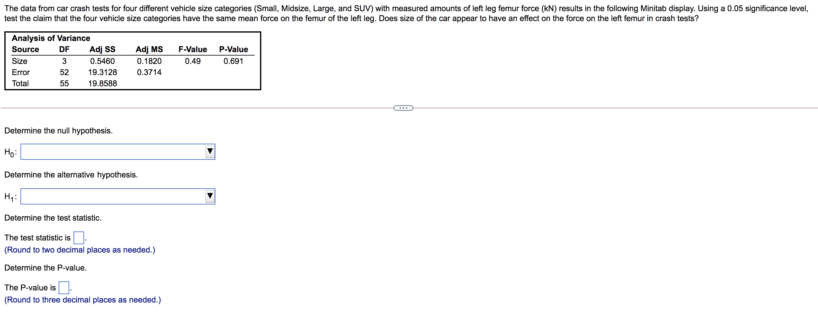 Solved The data from car crash tests for four different | Chegg.com