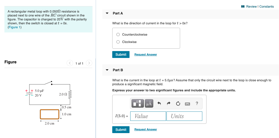 Solved Review | Constants Part A A rectangular metal loop | Chegg.com