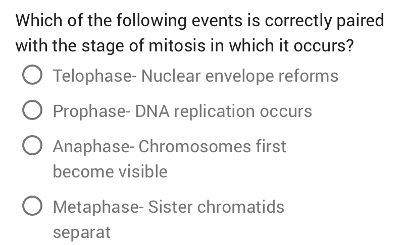 Solved Which of the following events is correctly paired | Chegg.com