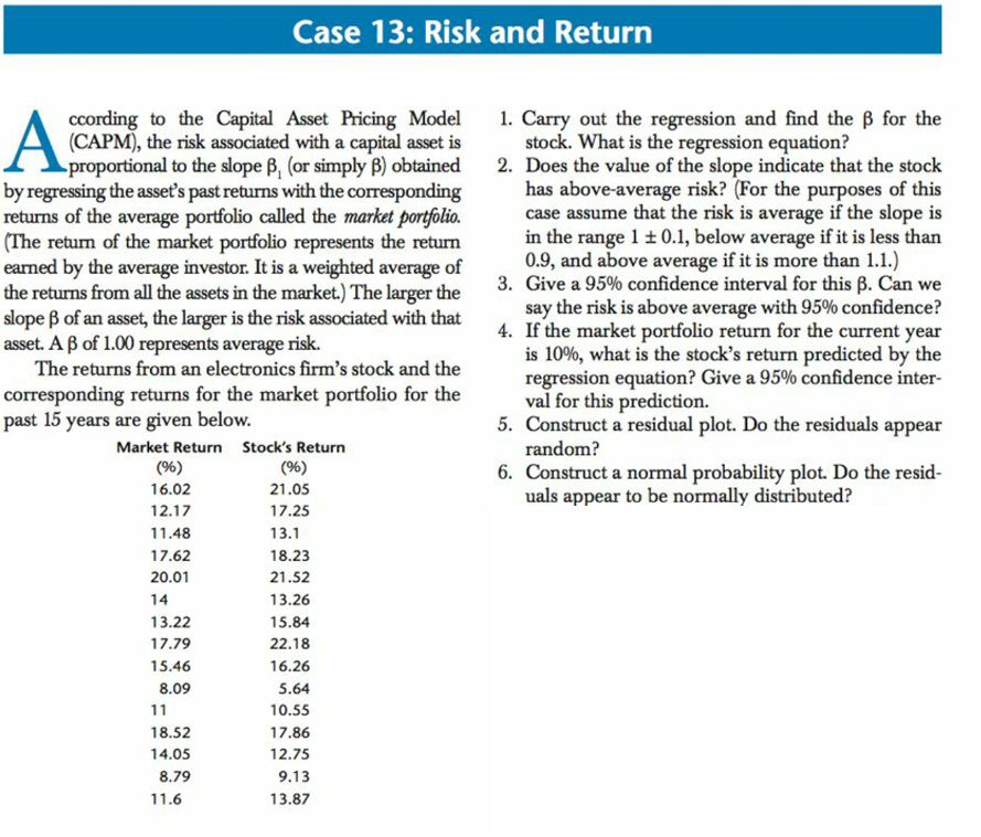 Solved Case 13: Risk and Return ccording to the Capital | Chegg.com