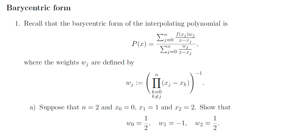Solved Barycentric form 1. Recall that the barycentric form | Chegg.com