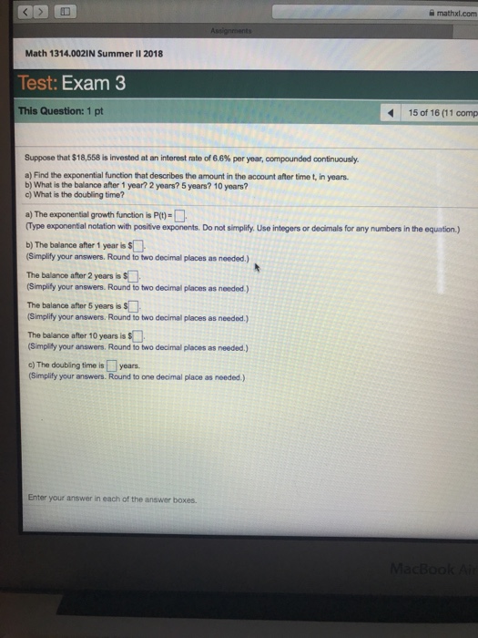 Solved ? mathxl.com Math 1314.0021N Summer I1 2018 Test:Exam | Chegg.com