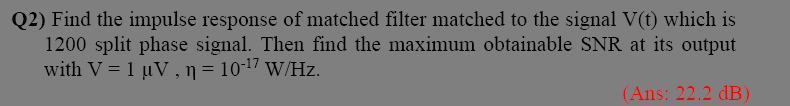 Solved Find the impulse response of matched filter matched | Chegg.com