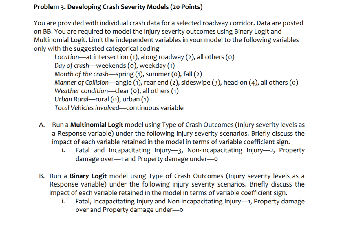 Problem 3. Developing Crash Severity Models (20 | Chegg.com
