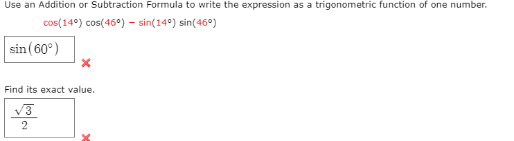 Solved Use an Addition or Subtraction Formula to write the | Chegg.com