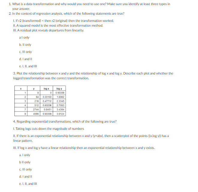 1. What is a data transformation and why would you | Chegg.com