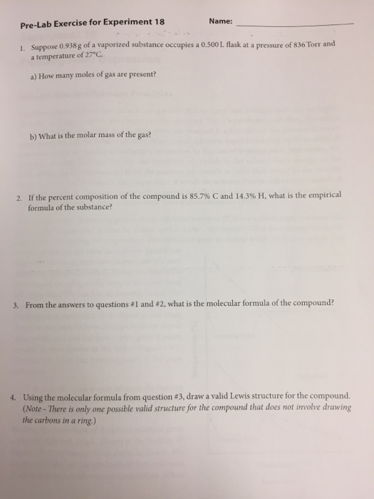 Solved Pre-Lab Exercise for Experiment 18 Name: . sumpec | Chegg.com