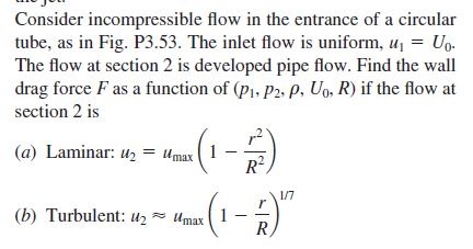 Consider incompressible flow in ﻿the entrance of ﻿a | Chegg.com