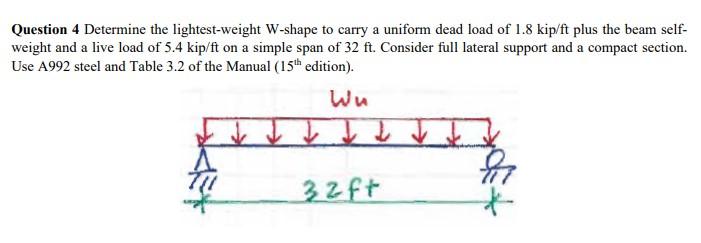 Solved Question 4 Determine the lightest-weight W-shape to | Chegg.com