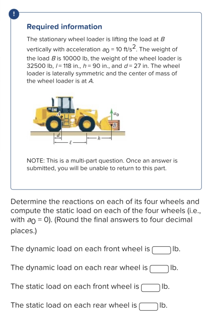 Solved Required information The stationary wheel loader is | Chegg.com