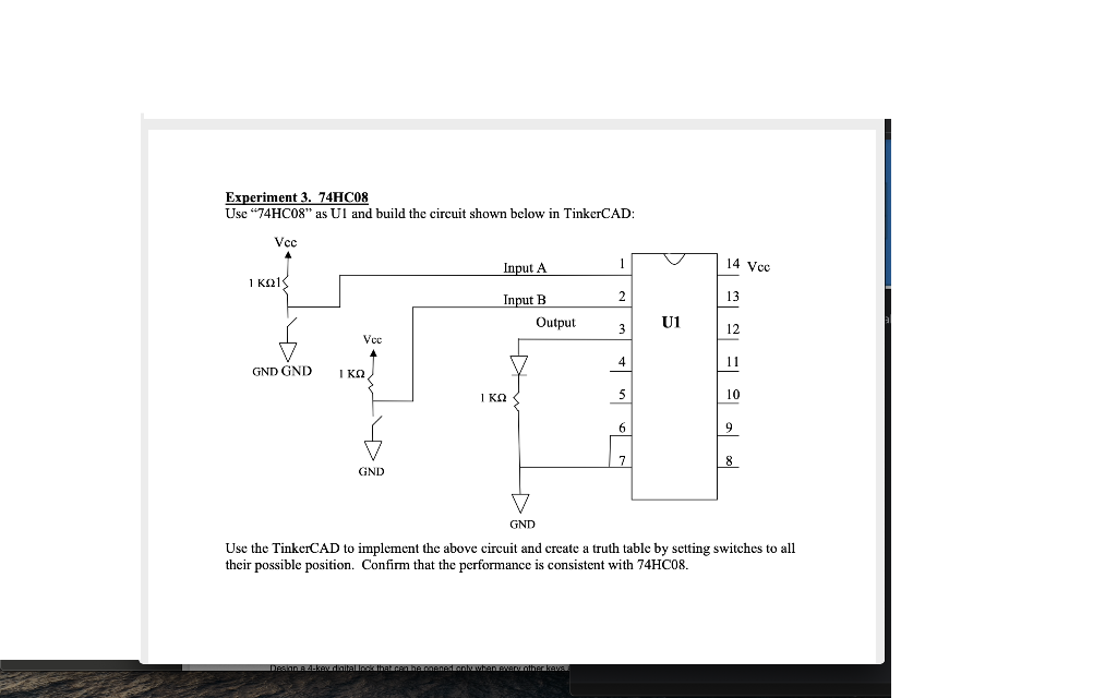 Solved Experiment 3. 74HC08 (ONLY TINKERCAD SOLUTION) Use | Chegg.com